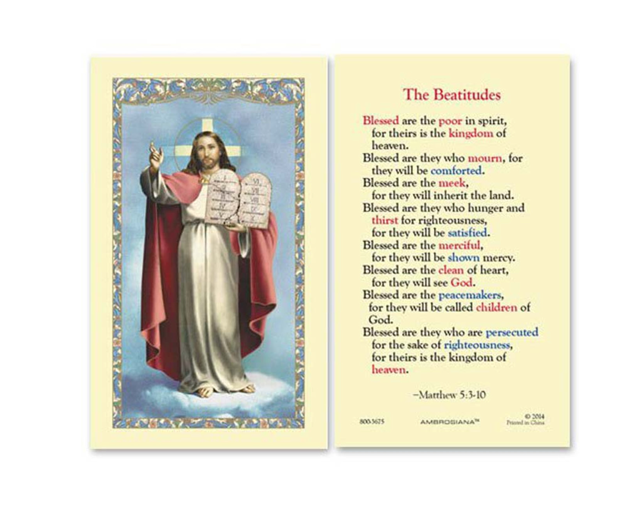 Christ with Ten Commandments & Beatitudes Holy Card - Laminated | THE ...