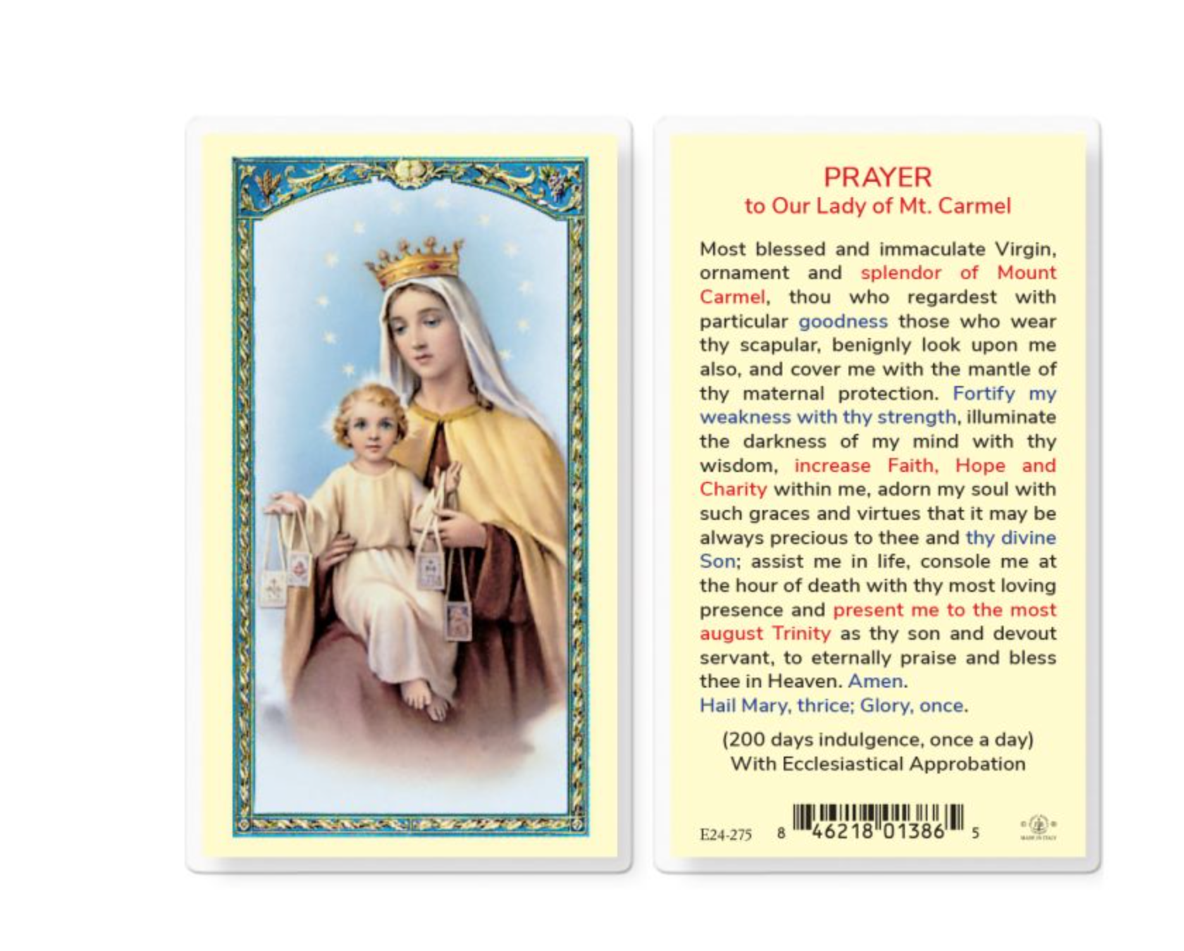 Our Lady of Mount Carmel Holy Card | THE DOMESTIC MONASTERY
